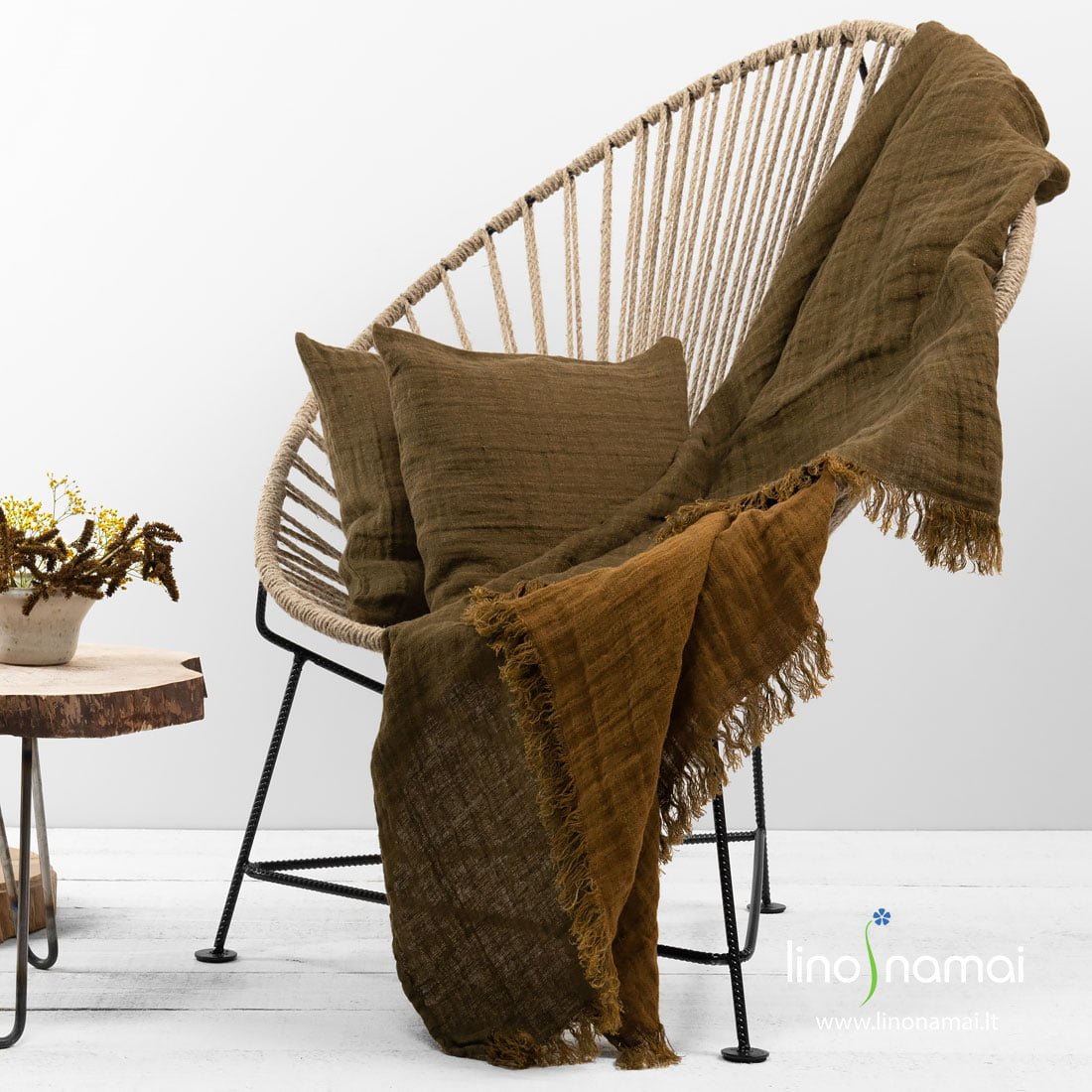 Rudas Lininis Dvipusis Pledas Su Taškeliais